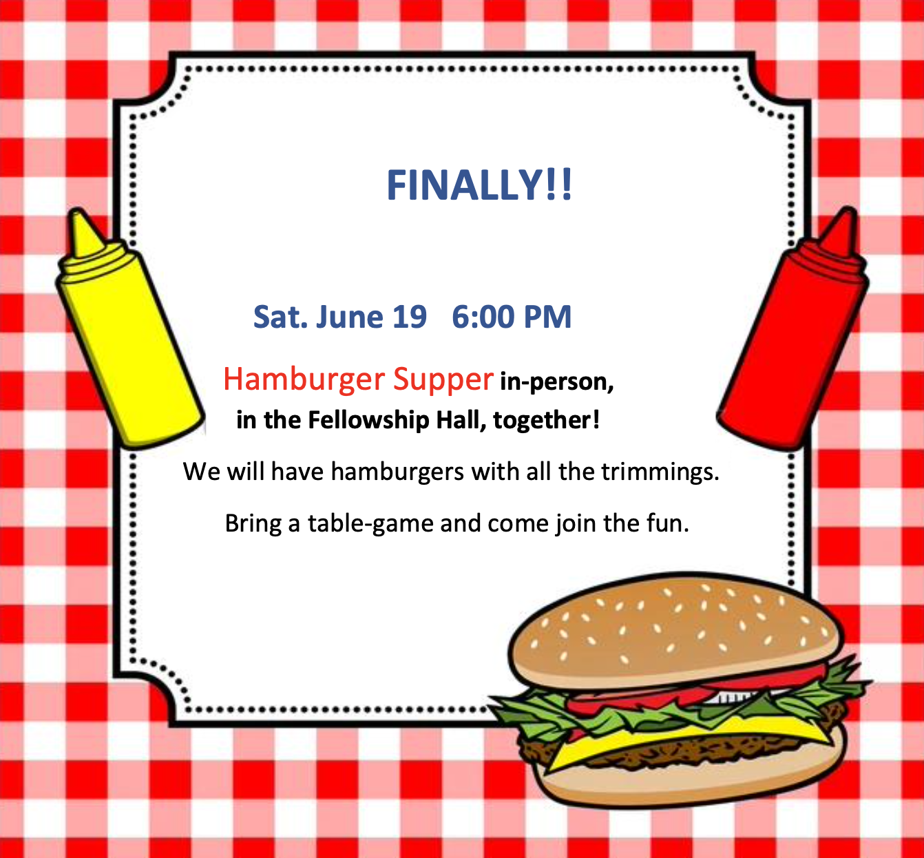 Hamburger Supper! Saturday, June 19th at 6:00 PM | Spring Branch ...